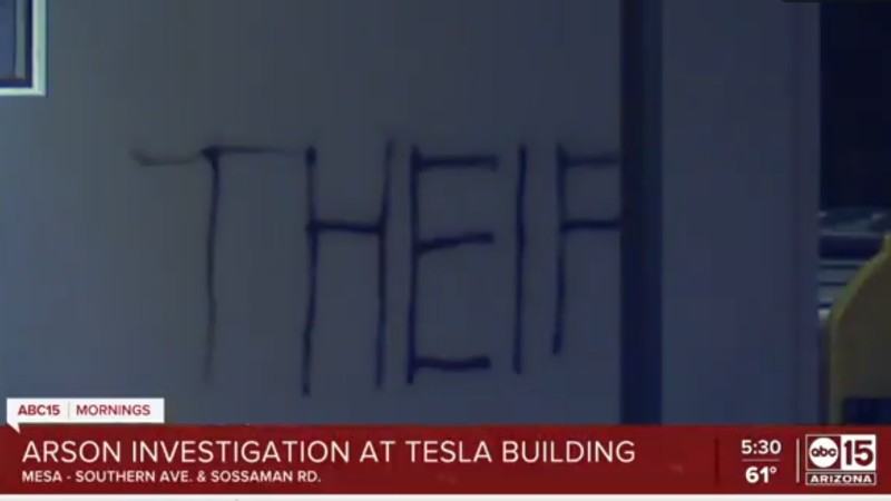 Moronic Tesla Vandal Torches Vehicle, Misspells ‘Thief’ In Graffiti On ...